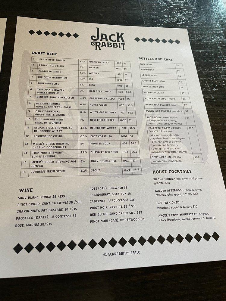 Menu at Jack Rabbit pub & bar, Buffalo, Elmwood Ave