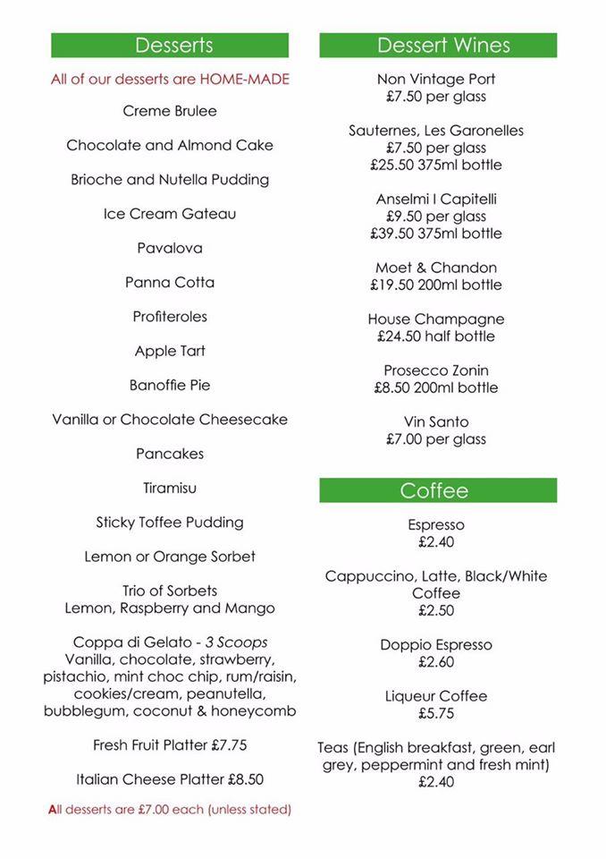 Menu at Pizzeria Bel-Sit, Woodford