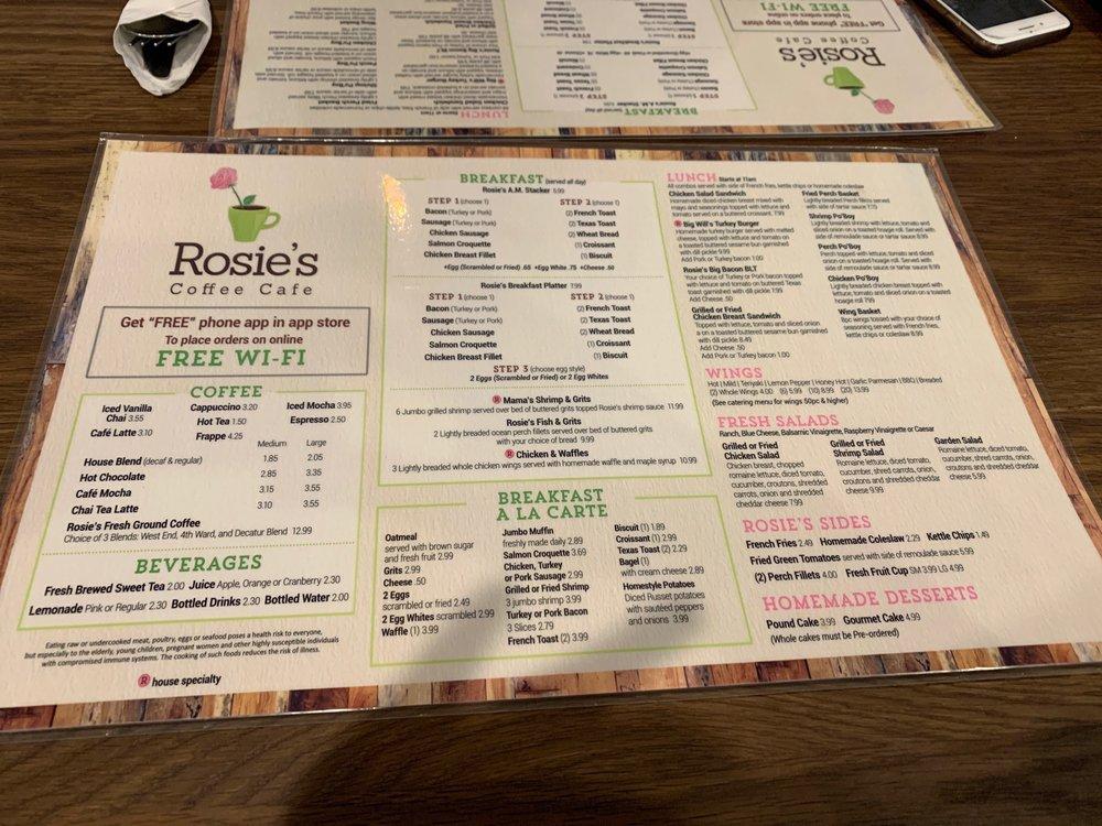 Menu at Rosie's Cafe, Atlanta, Sylvan Rd