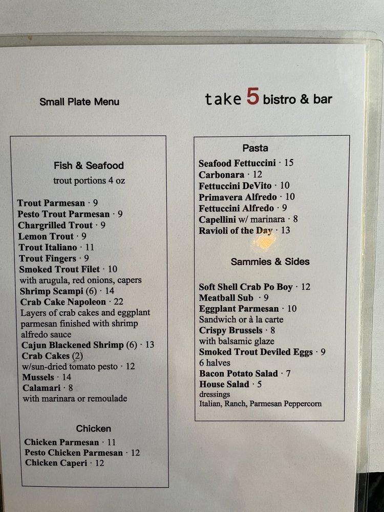 Menu at Take 5 Bistro Bar, Eureka Springs