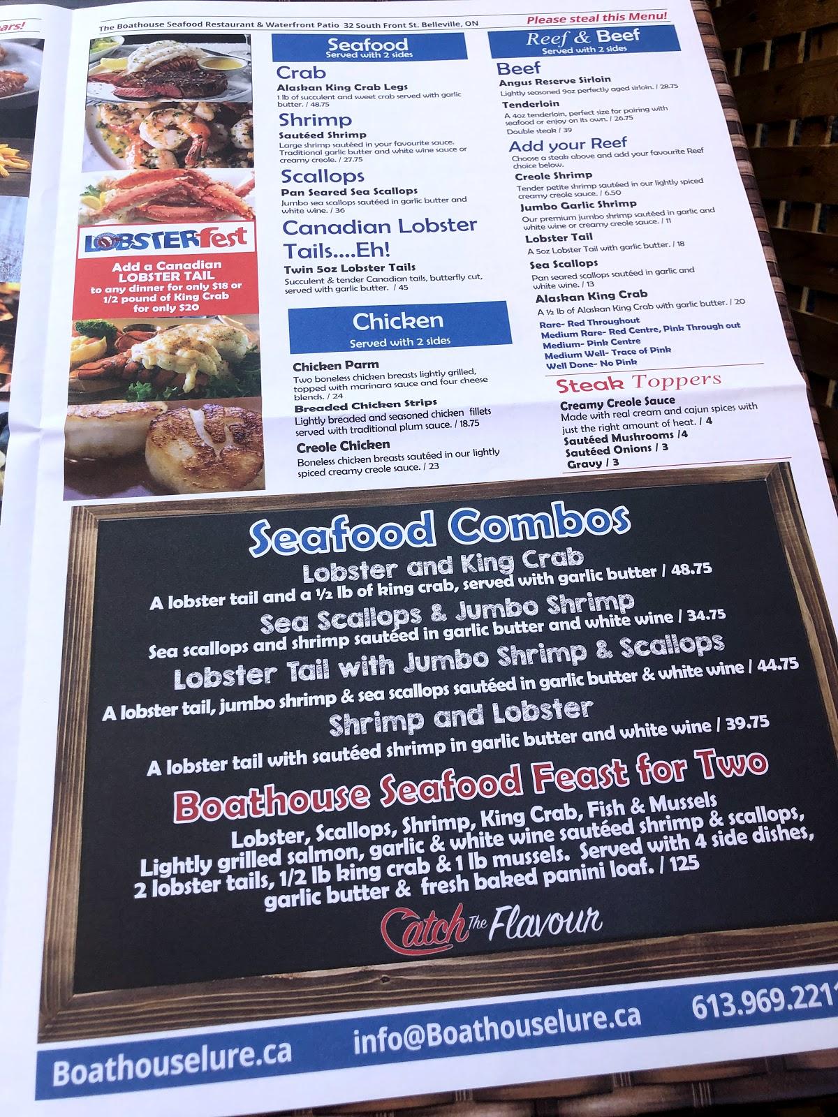 Menu at The Boathouse Seafood Restaurant And Waterfront Patio, Belleville