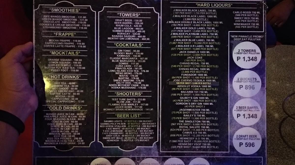 Menu at The Pinnacle Bar, Antipolo