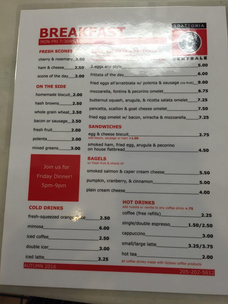 Menu at Trattoria Zaza restaurant, Birmingham, 207A 20th St N