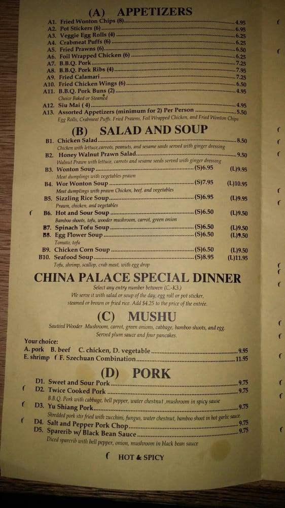 Menu at China Palace Restaurant, Walnut Creek