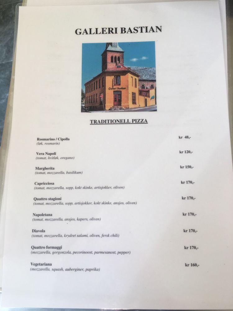Menu at Galleri Bastian pizzeria, Oslo