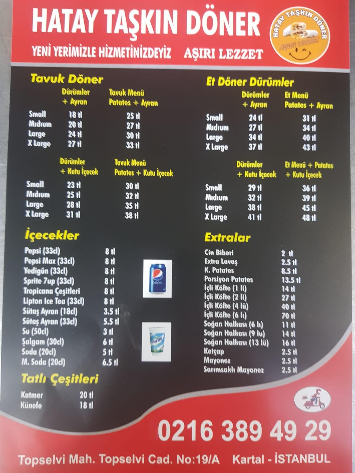 Menu at HATAY TAŞKIN DÖNER, Istanbul