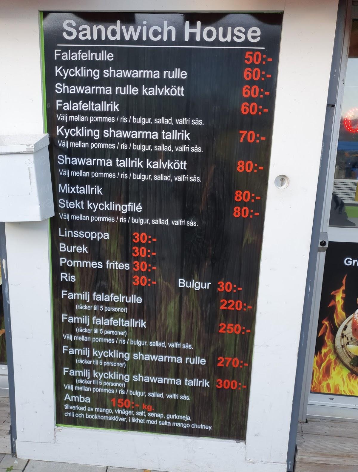 Menu at Sandwich House restaurant, Gothenburg