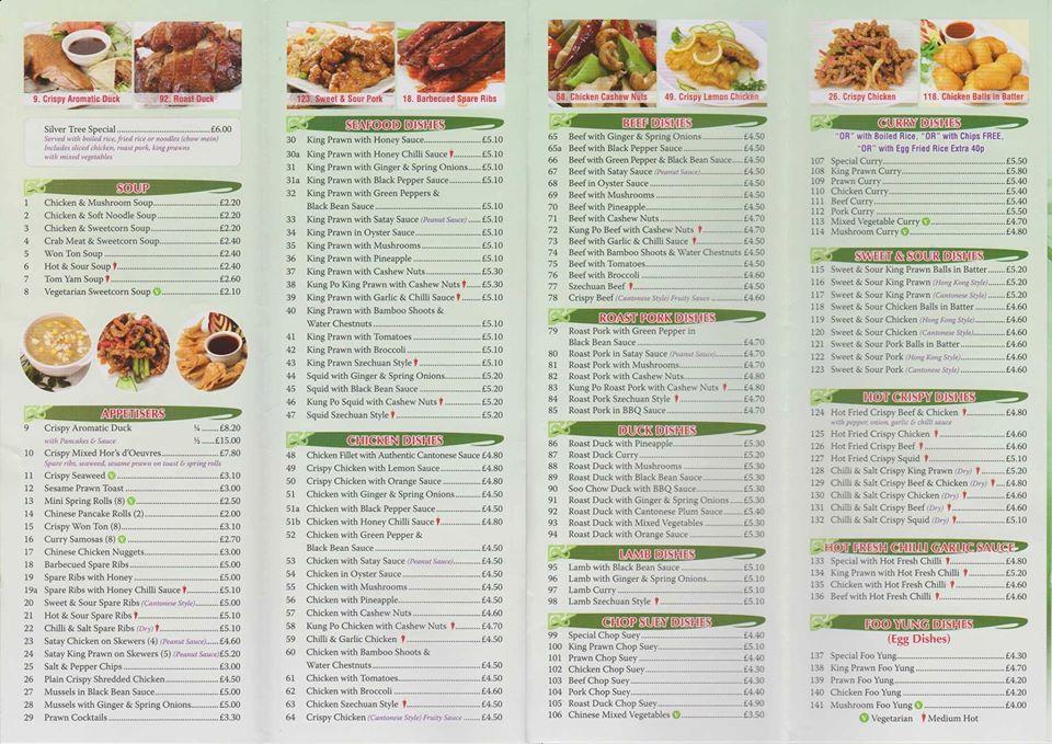 Menu at Silver Tree, England