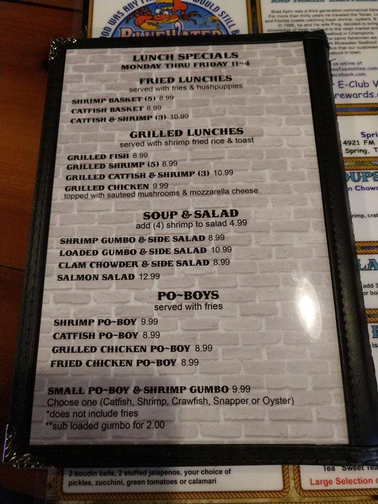 Menu at Bluewater Seafood restaurant, The Woodlands, FM 2920 Rd