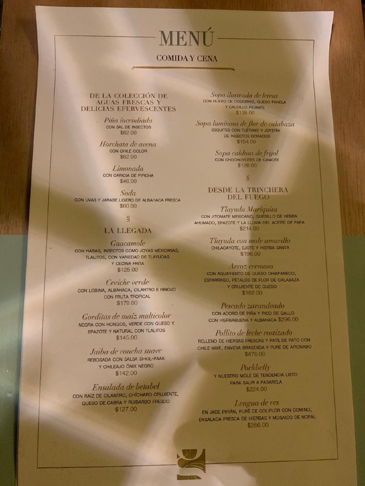 Carta del restaurante Filigrana, Ciudad del México, Av. Veracruz 62