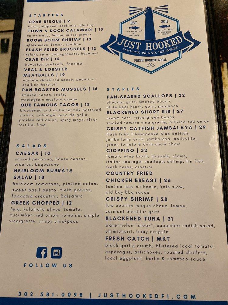 Menu at Just Hooked restaurant, Fenwick Island