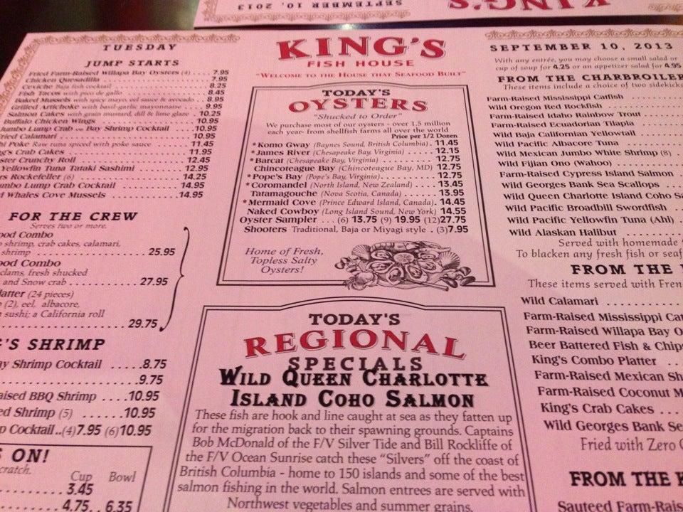 Menu at King's Fish House restaurant, Long Beach