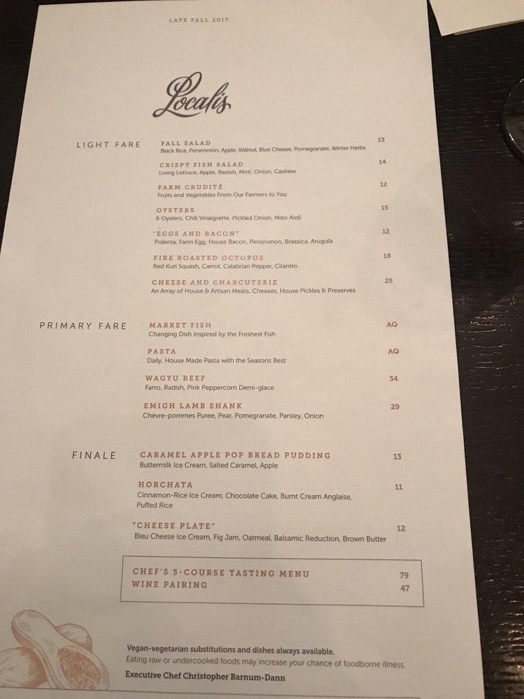 Menu at Localis restaurant, Sacramento