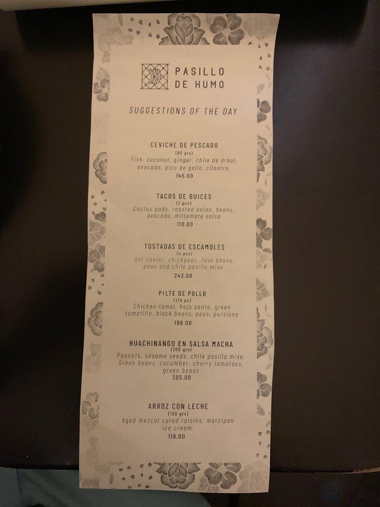 Menu at Pasillo de Humo restaurant, Ciudad López Mateos