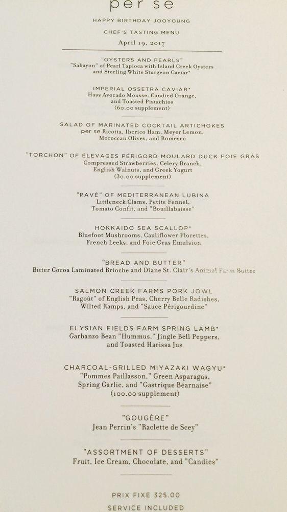 Menu at Per Se restaurant, West New York