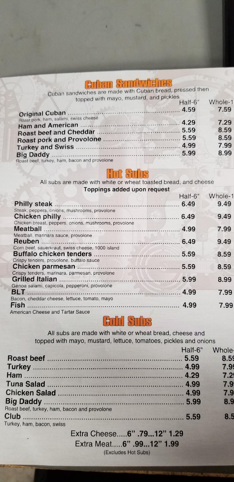Menu at Sandwich Factory fast food, Lakeland