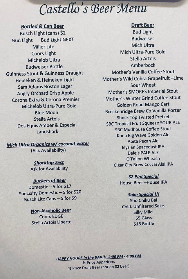 Menu at Castello's Restaurant & Catering LLC, Poplar Bluff
