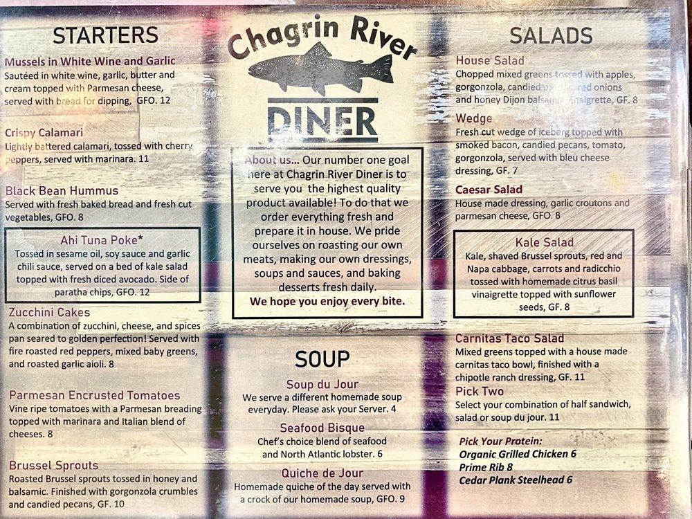 Menu at Chagrin River Diner restaurant, Willoughby