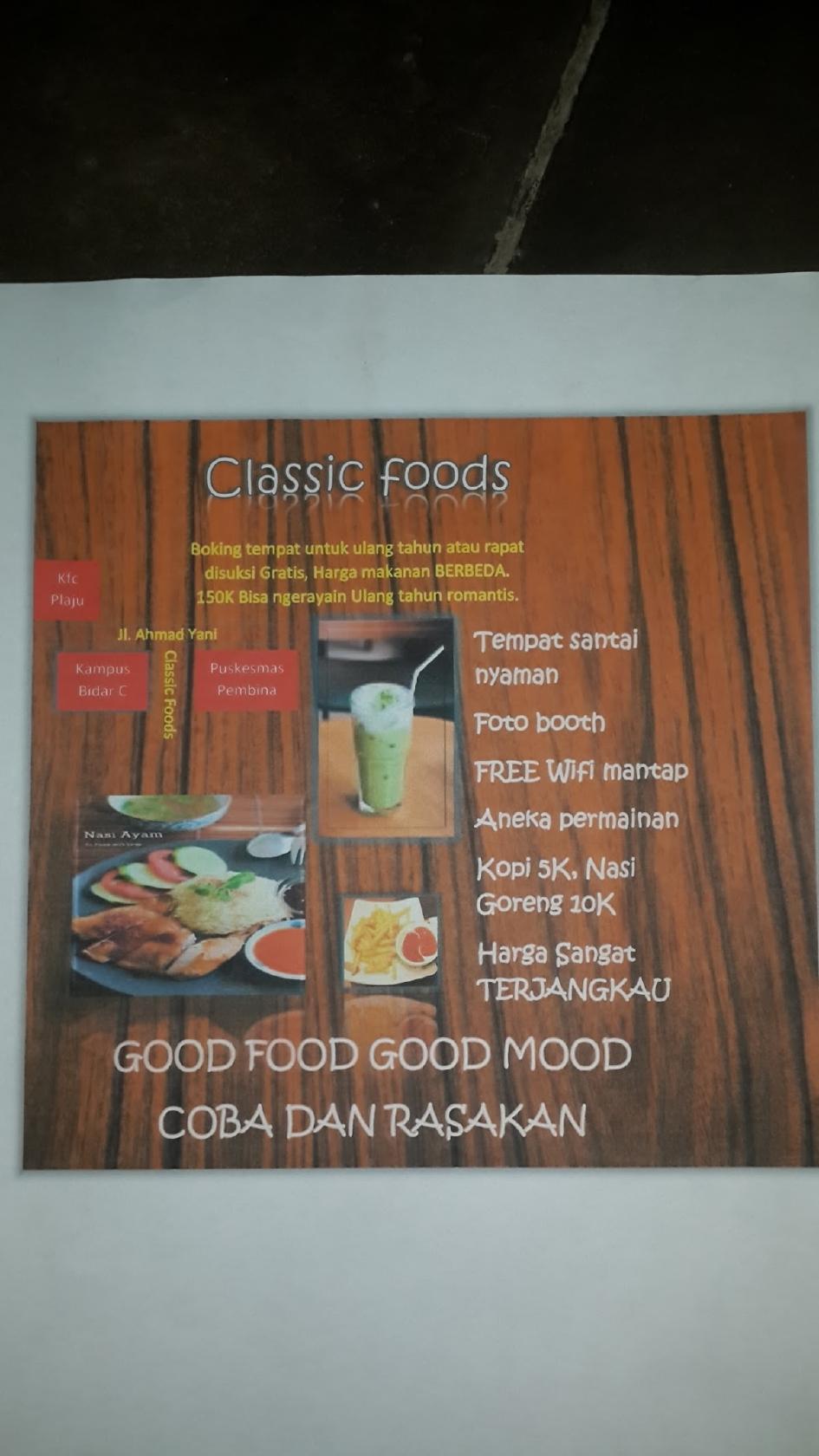 Menu at Classic Foods cafe, Palembang