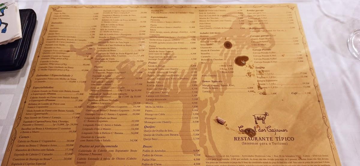 Menu at Curral dos Caprinos restaurant, Sintra, R. 28 de Setembro
