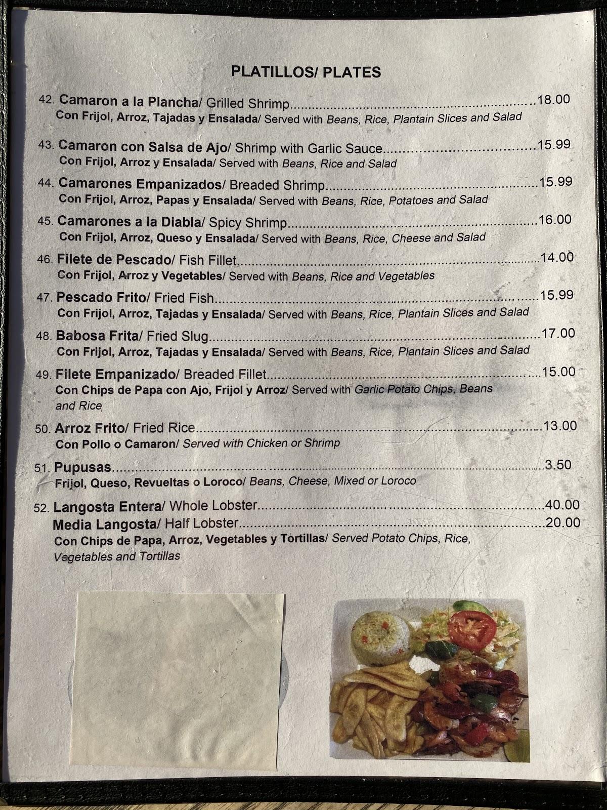 Menu at El Honduras Restaurant, San Francisco
