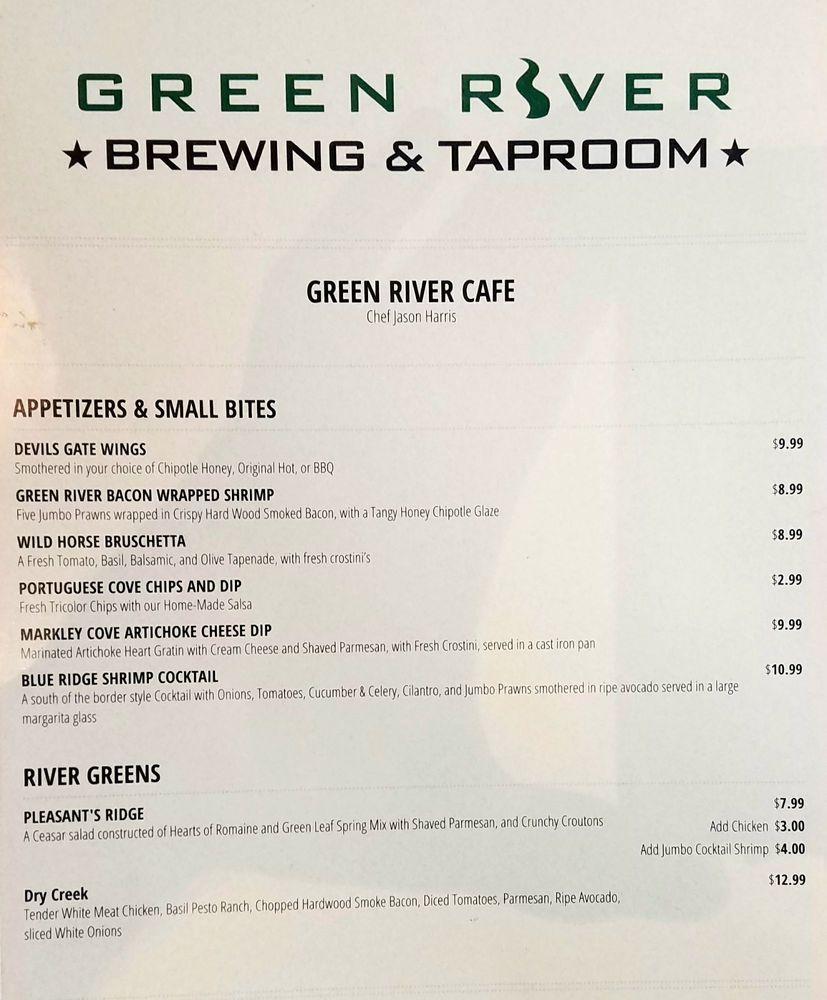 Menu at Green River Brewing & Taproom pub & bar, Winters