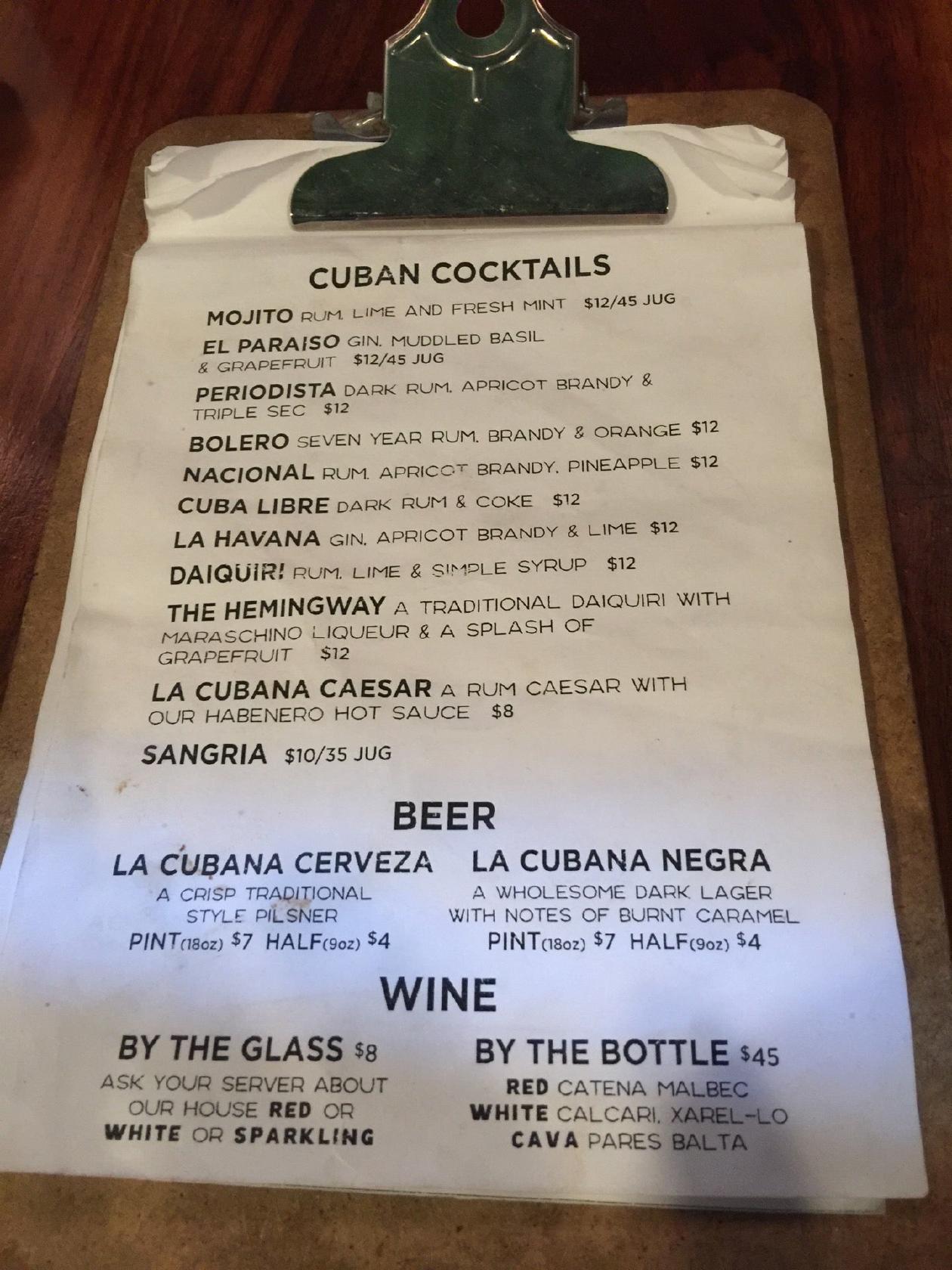 Menu at La Cubana desserts, Toronto, 92 Ossington Ave