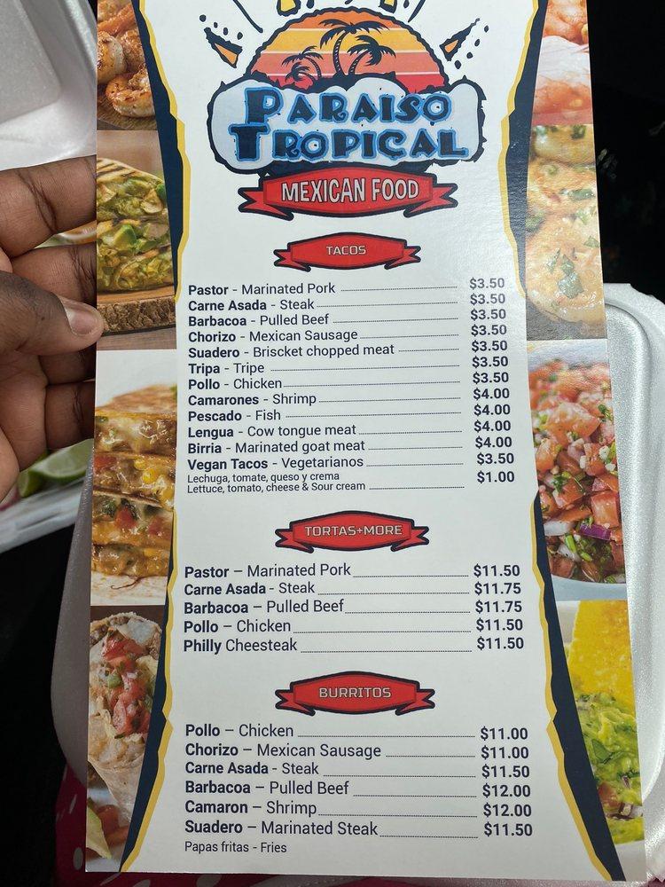 Menu at Paraiso Tropical Food Truck restaurant, Cape Coral