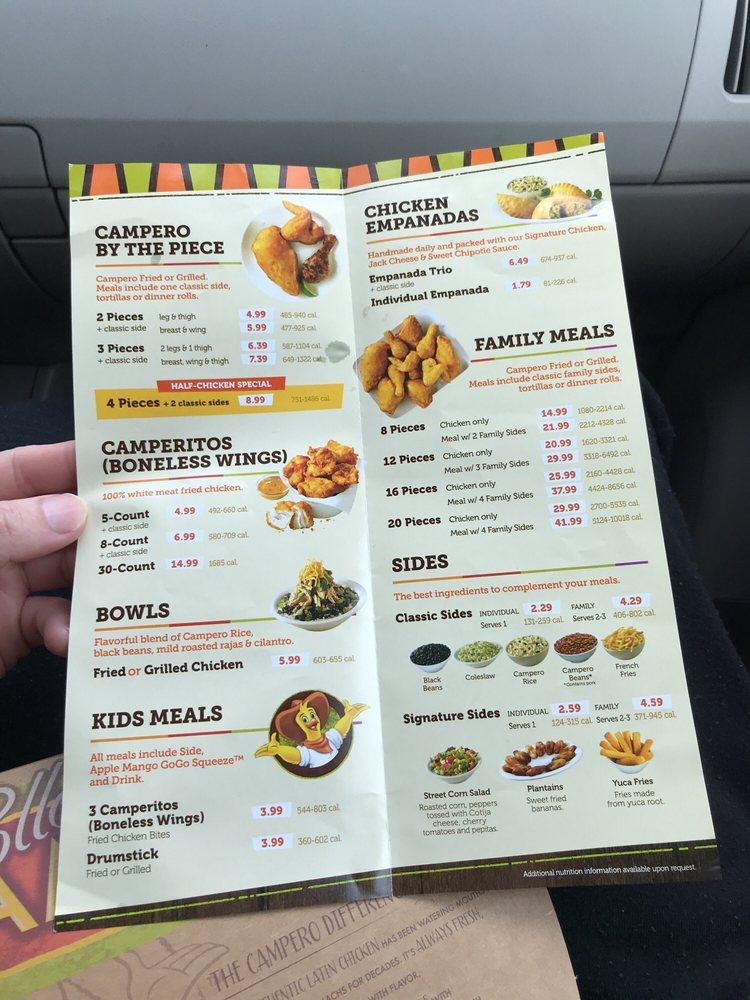 Menu at Pollo Campero fast food, Charlotte, N Sharon Amity Rd