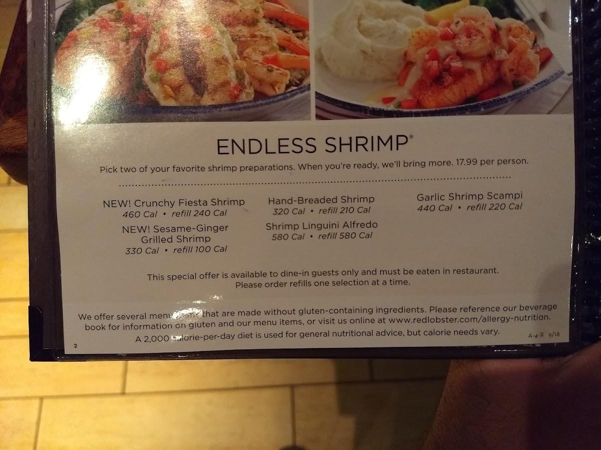 Menu at Red Lobster restaurant, North Haven, 320 Universal Dr N