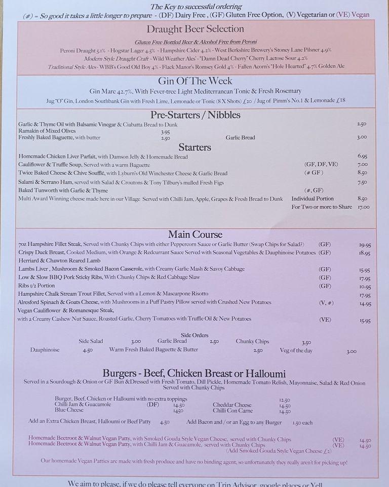 Menu at The Fur & Feathers pub & bar, Basingstoke