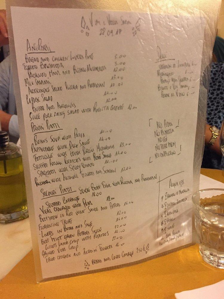 Menu at Vini e Vecchi Sapori pub & bar, Florence