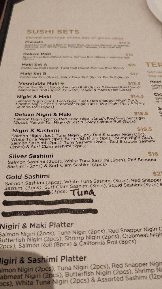 Menu at WIND Japanese and Thai restaurant, Mississauga