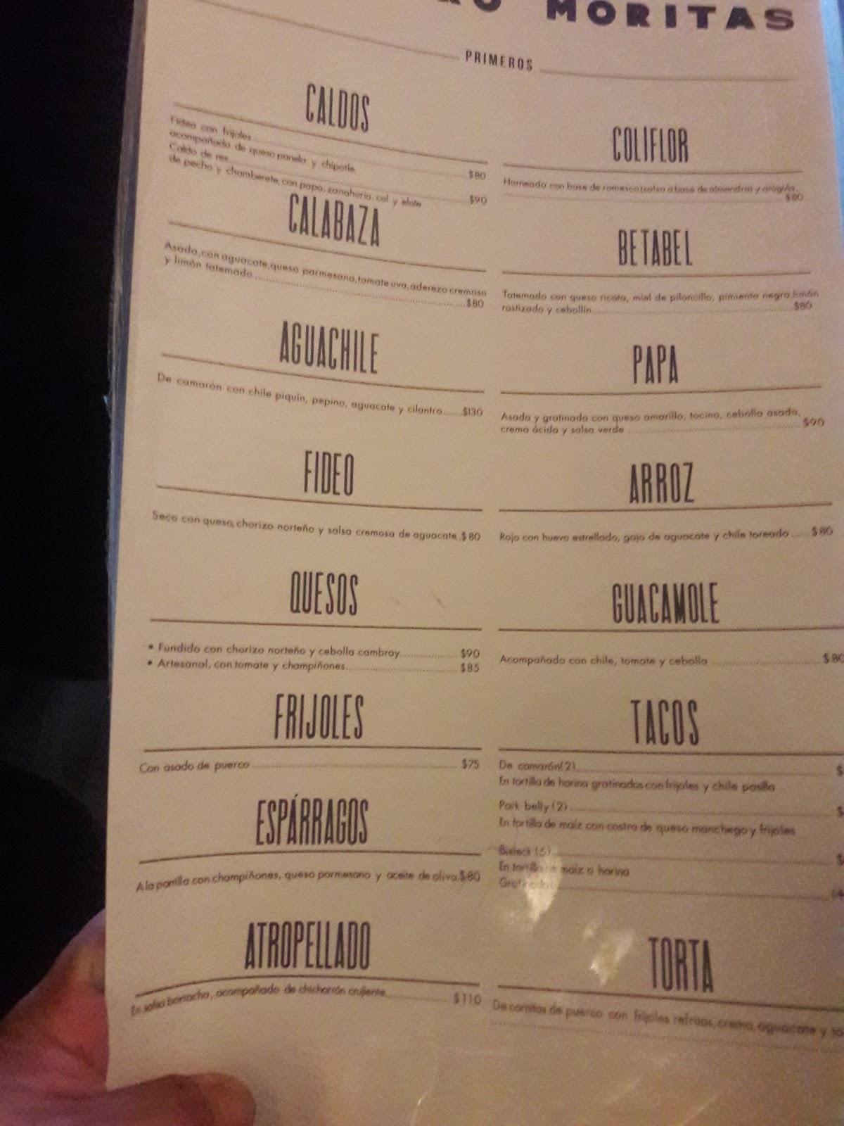 Carta del pub y bar Botanero Moritas Garza Sada, Monterrey, Av. Eugenio ...