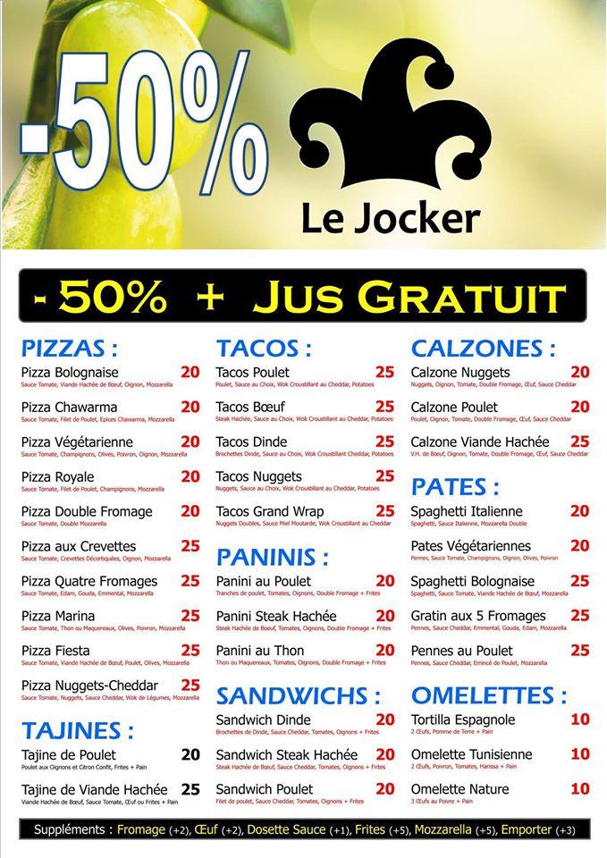 Menu au Café-Restaurant "Le Jocker" Rabat, Rabat