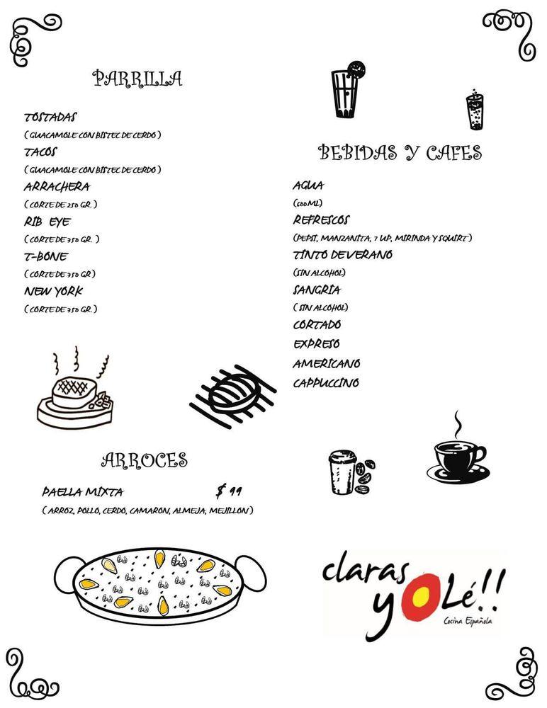 Menu at Claras y Ole!! restaurant, Merida, C. 42 377-383
