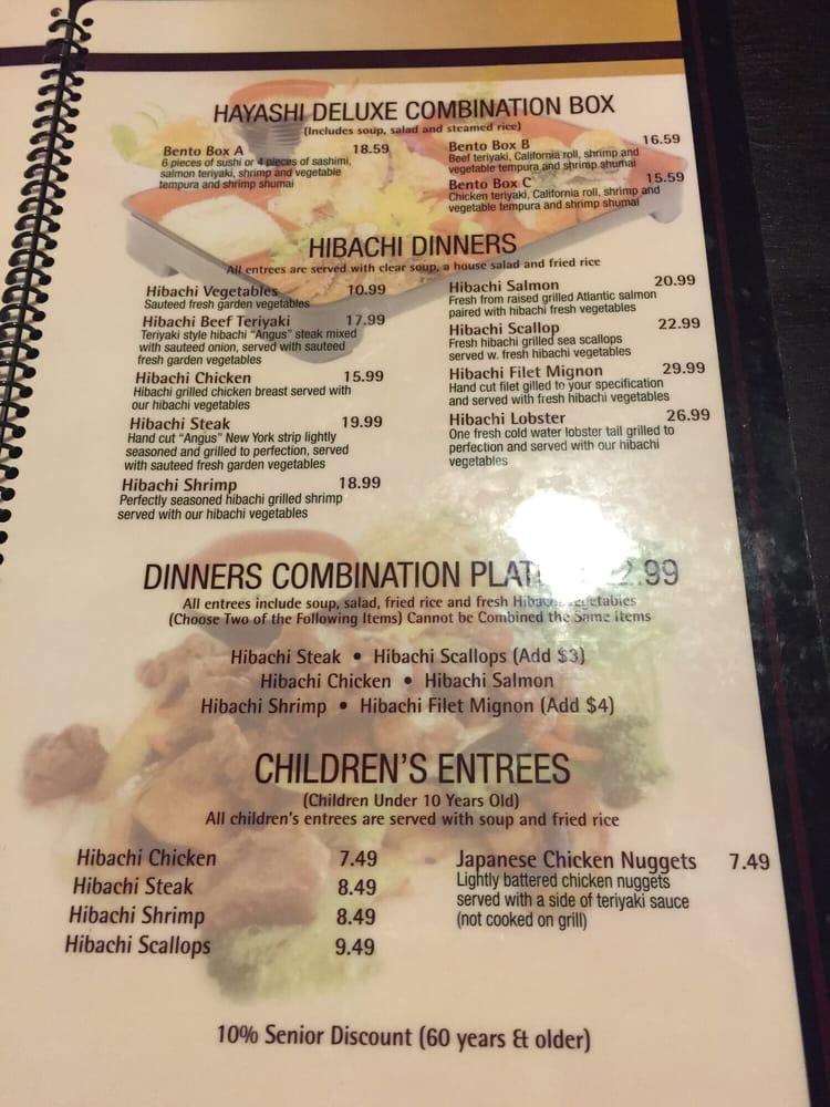 Menu at Hayashi Midtown restaurant, Lubbock, 19th St