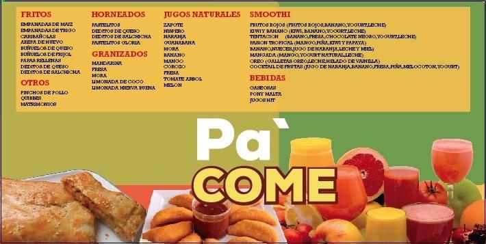 Menu at PA COME restaurant, Barranquilla