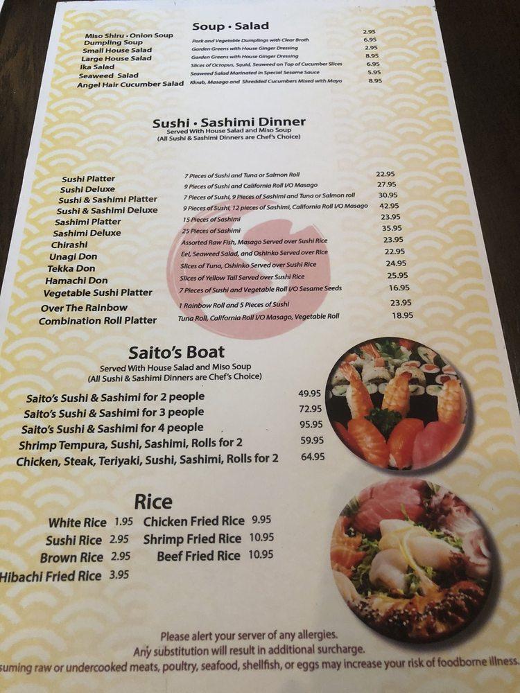 Menu at Saito steakhouse, Pompano Beach