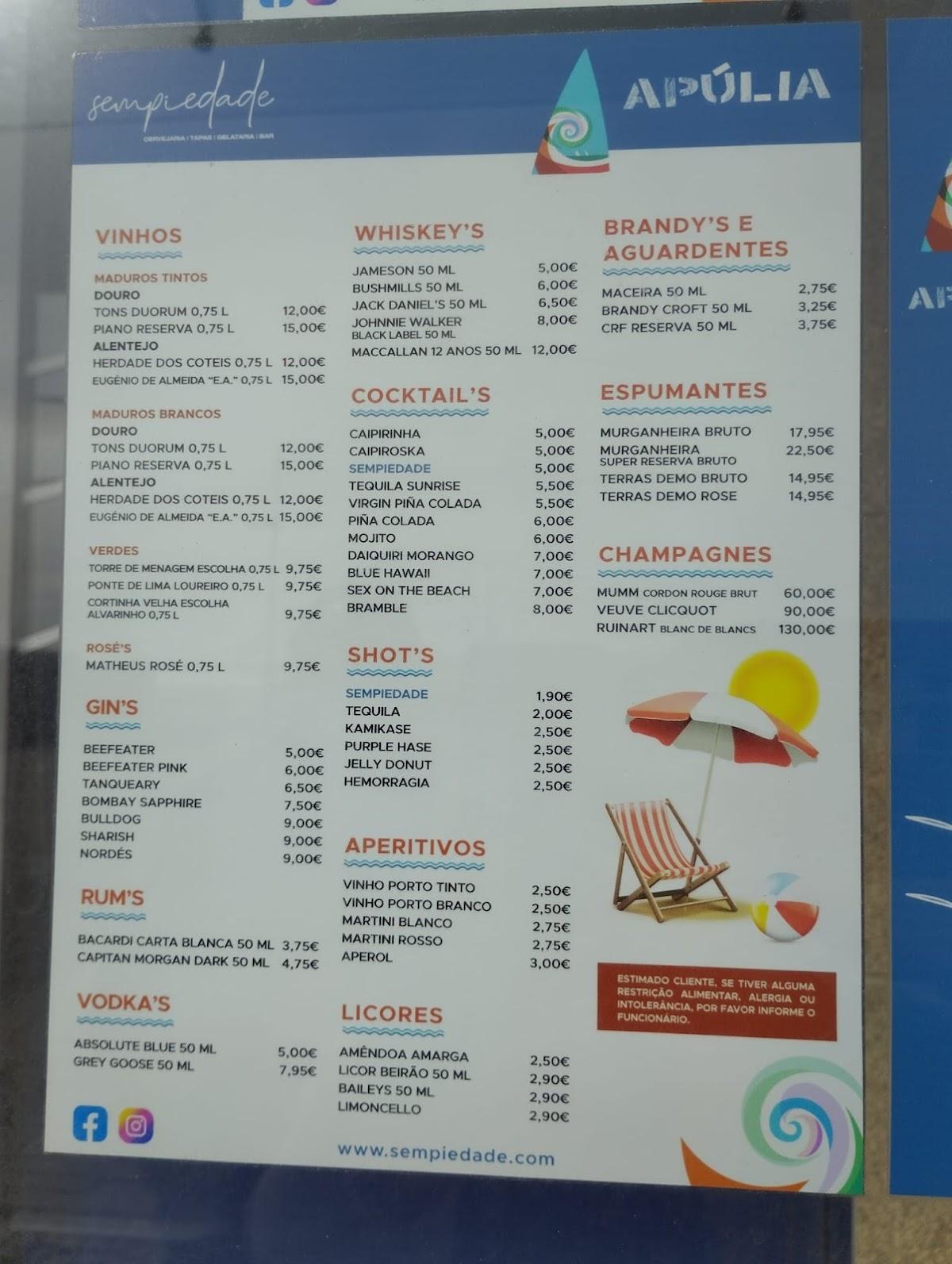 Menu em Restaurante Sempiedade Apúlia, Apúlia