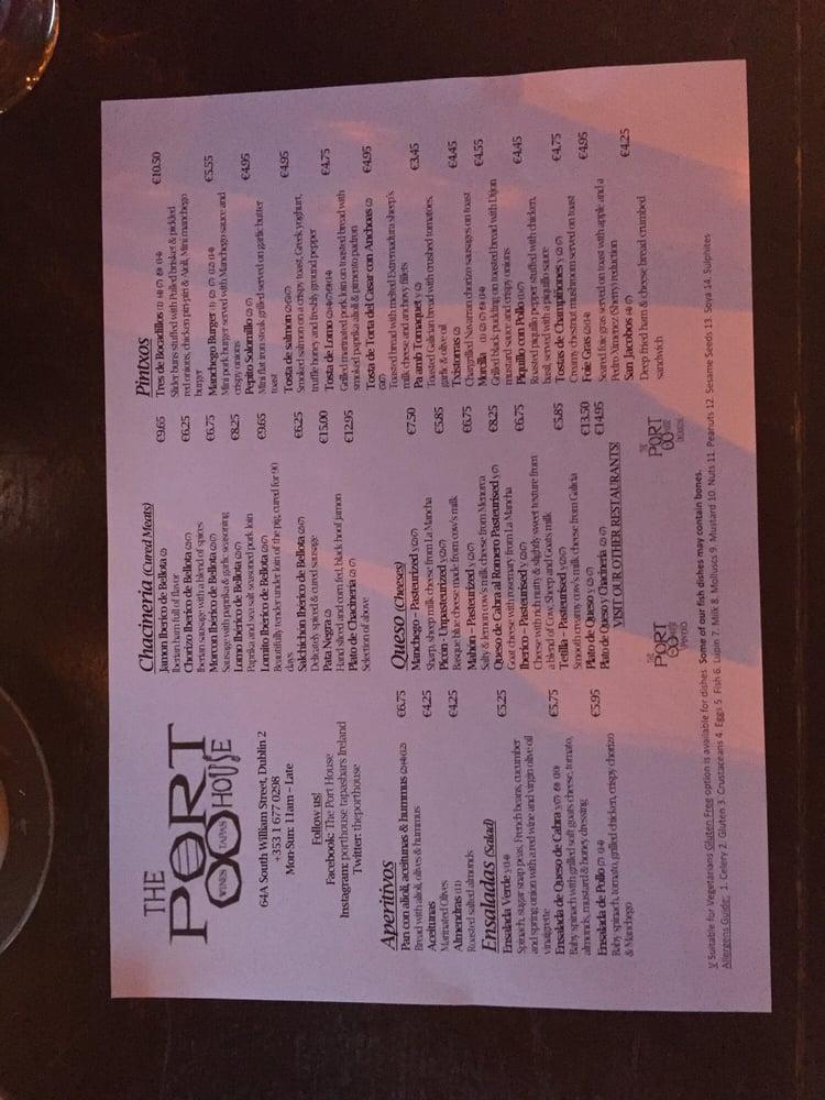 Menu at The Port House pub & bar, Dublin