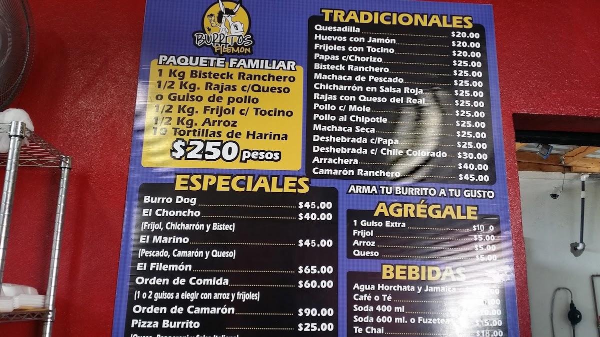 Carta del restaurante Burritos Filemon, Ensenada