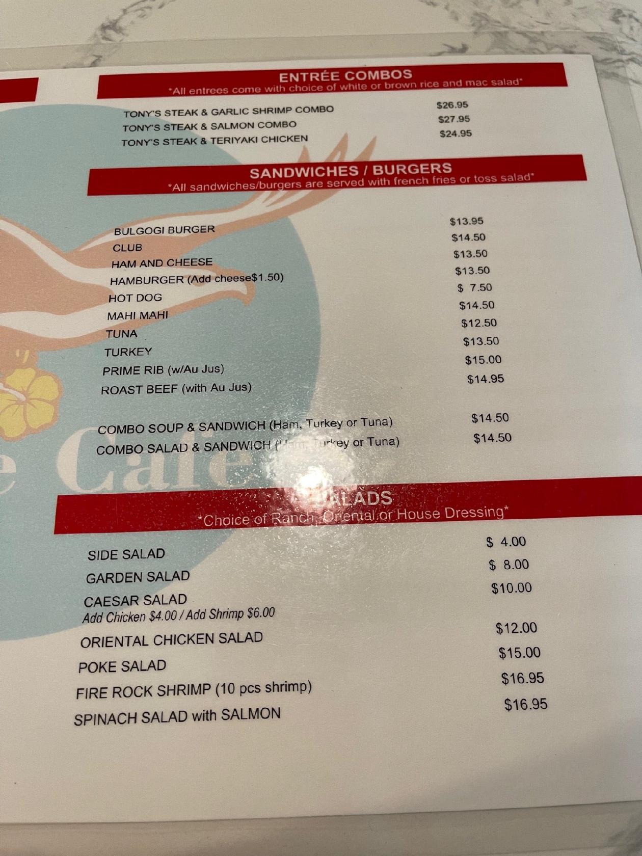 Menu at Eagle Cafe, Honolulu, N Nimitz Hwy # A100