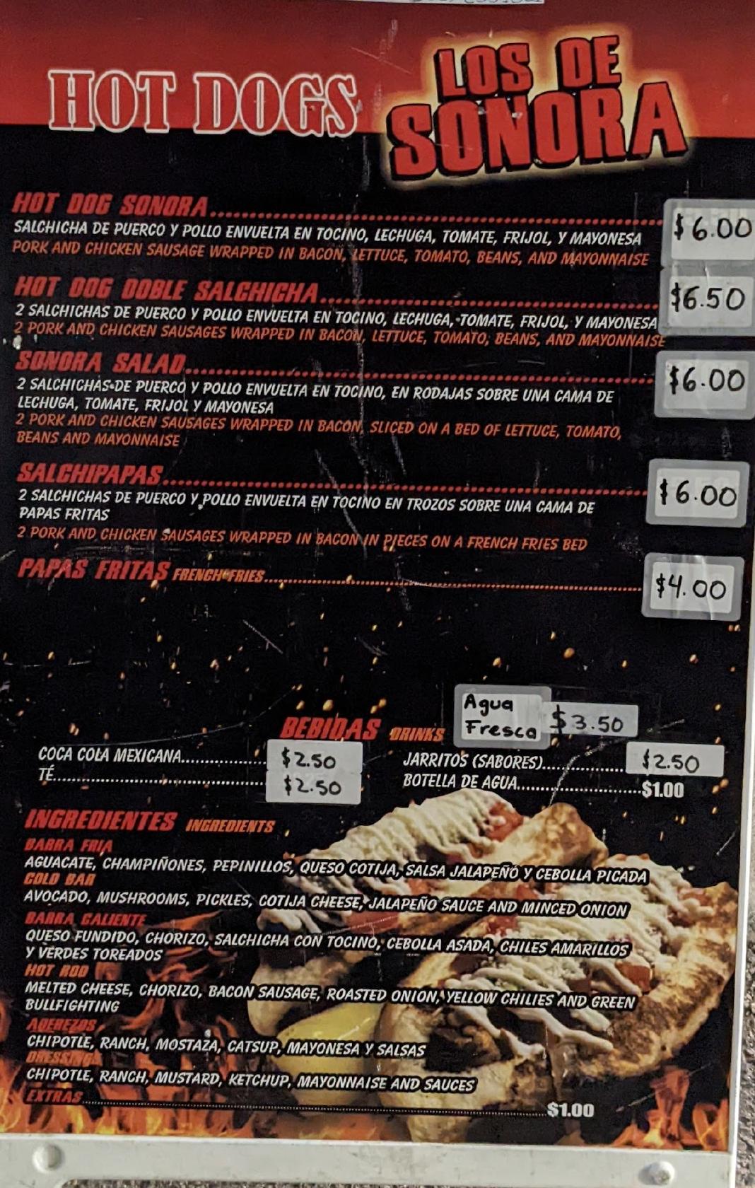 Menu at Hot dogs y tacos Los de Sonora restaurant, El Mirage, 14010 N ...