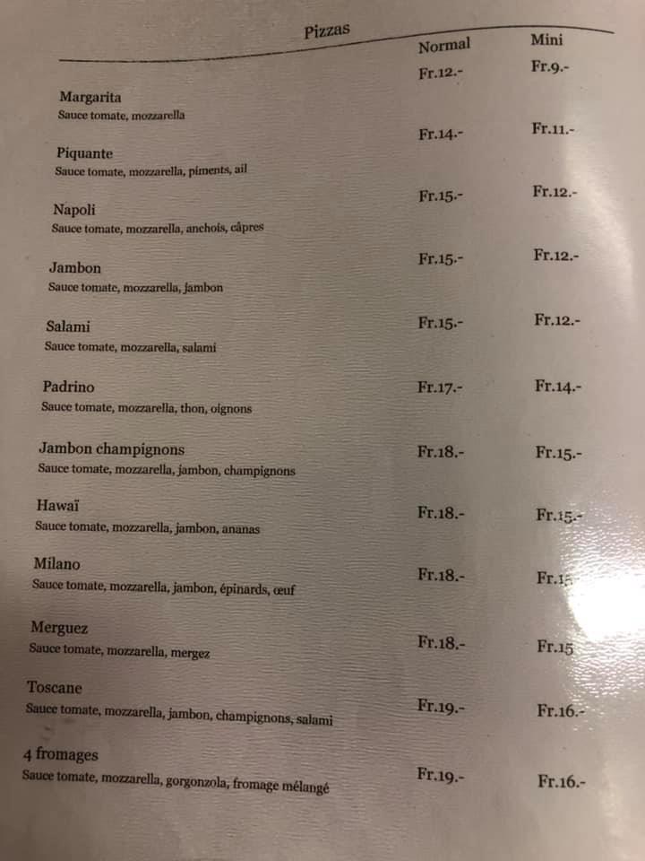 Menu da Pizzeria le Milord, Saxon