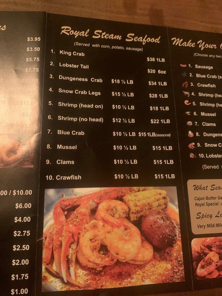 Menu at Royal Seafood restaurant, Semmes