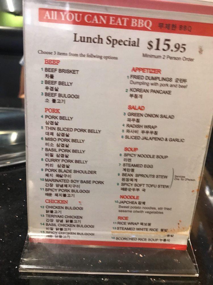 Menu at Top Chef Korean BBQ, Simi Valley