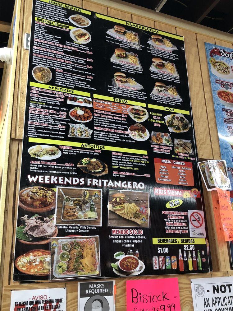 Menu at Azteca Xitlaly restaurant, Bacliff