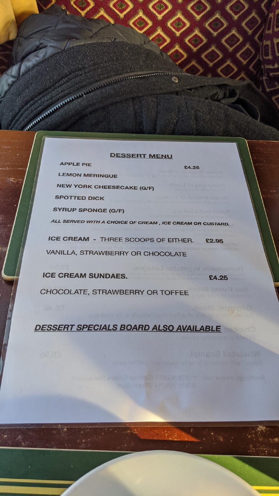 Menu at Carriages cafe, Clevedon