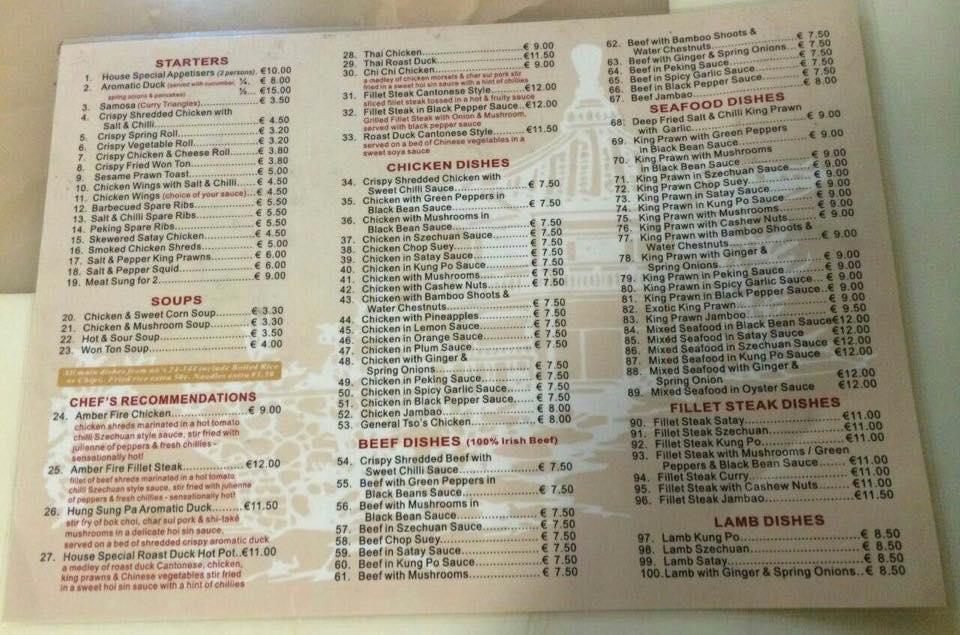 Menu at China House Take Away restaurant, Clonakilty